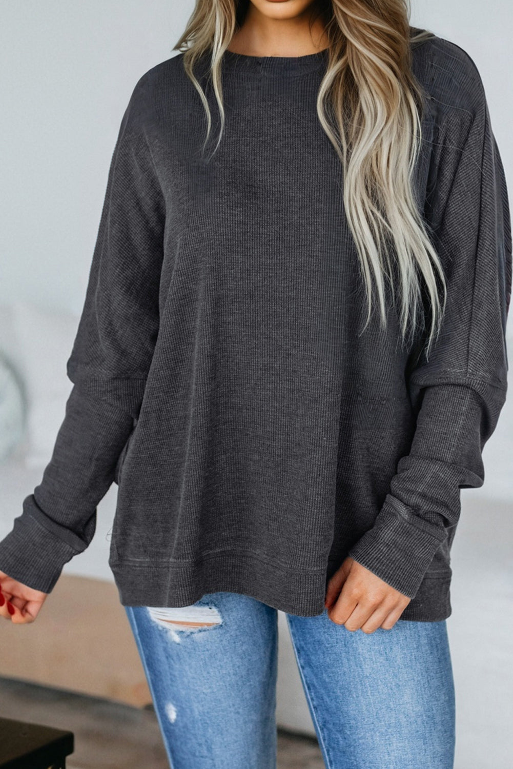Waffle Knit Patchwork Long Sleeve Top – Pretty Bash