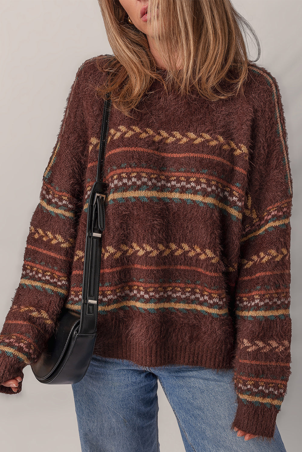 Boho Stripe Knitted Drop Shoulder Sweater – Pretty Bash