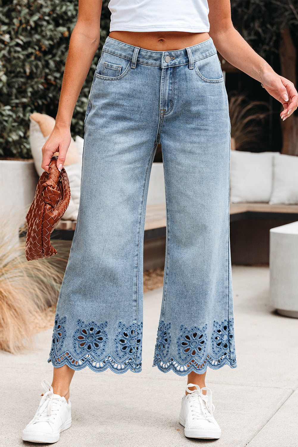 Solid Denim Embroidered Wide Leg Jeans – Pretty Bash