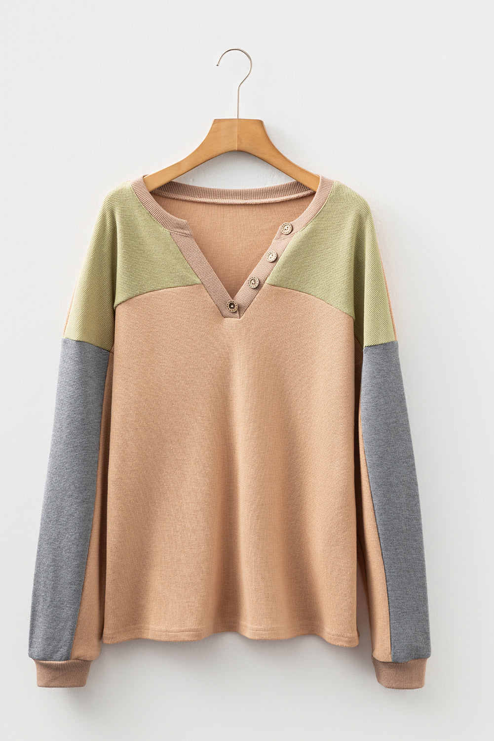 Colorblock Thermal Textured Knit Drop Shoulder Henley Top – Pretty Bash