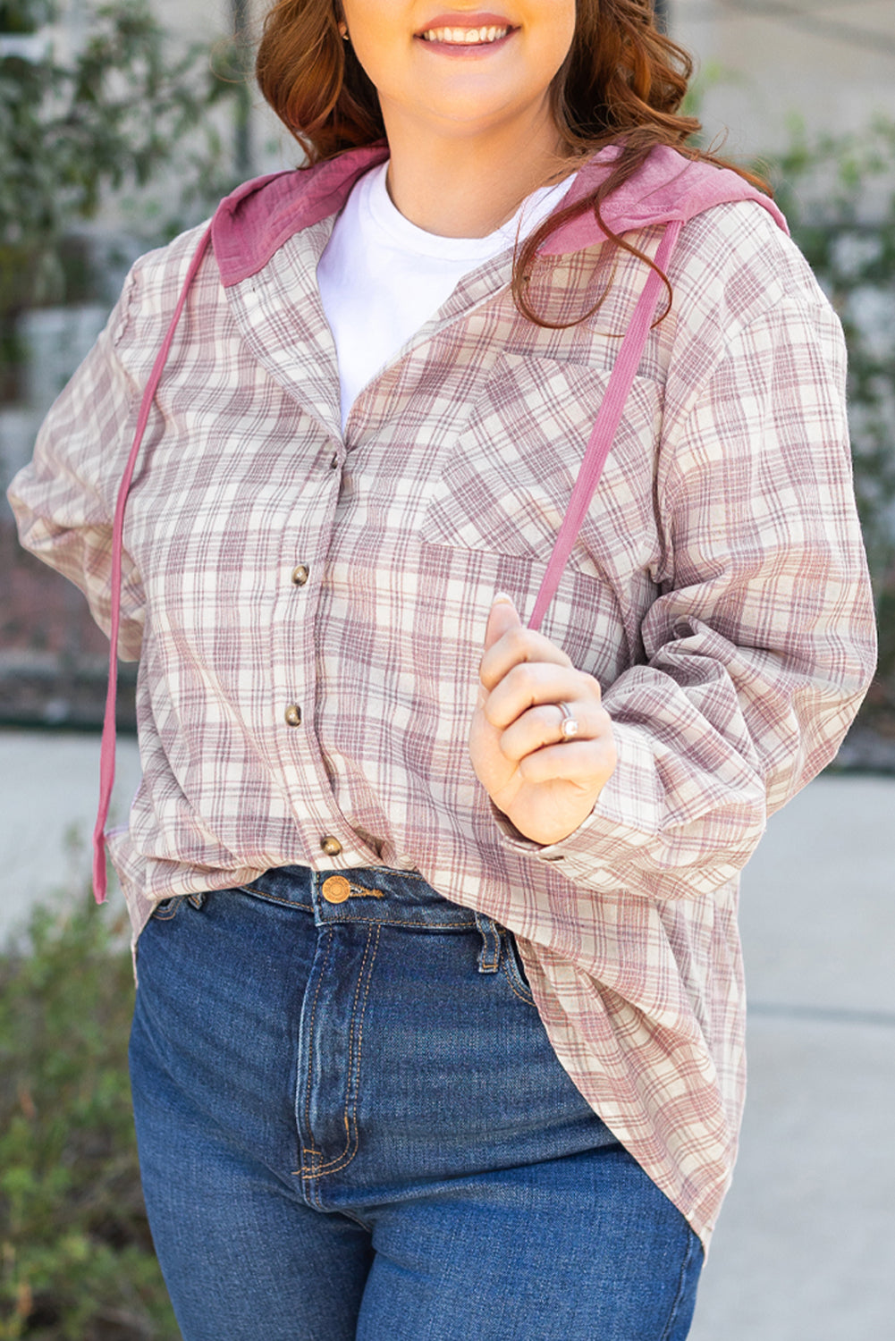 Plus Size Plaid Button-Up Chest Pocket Hooded Shirt – Pretty Bash